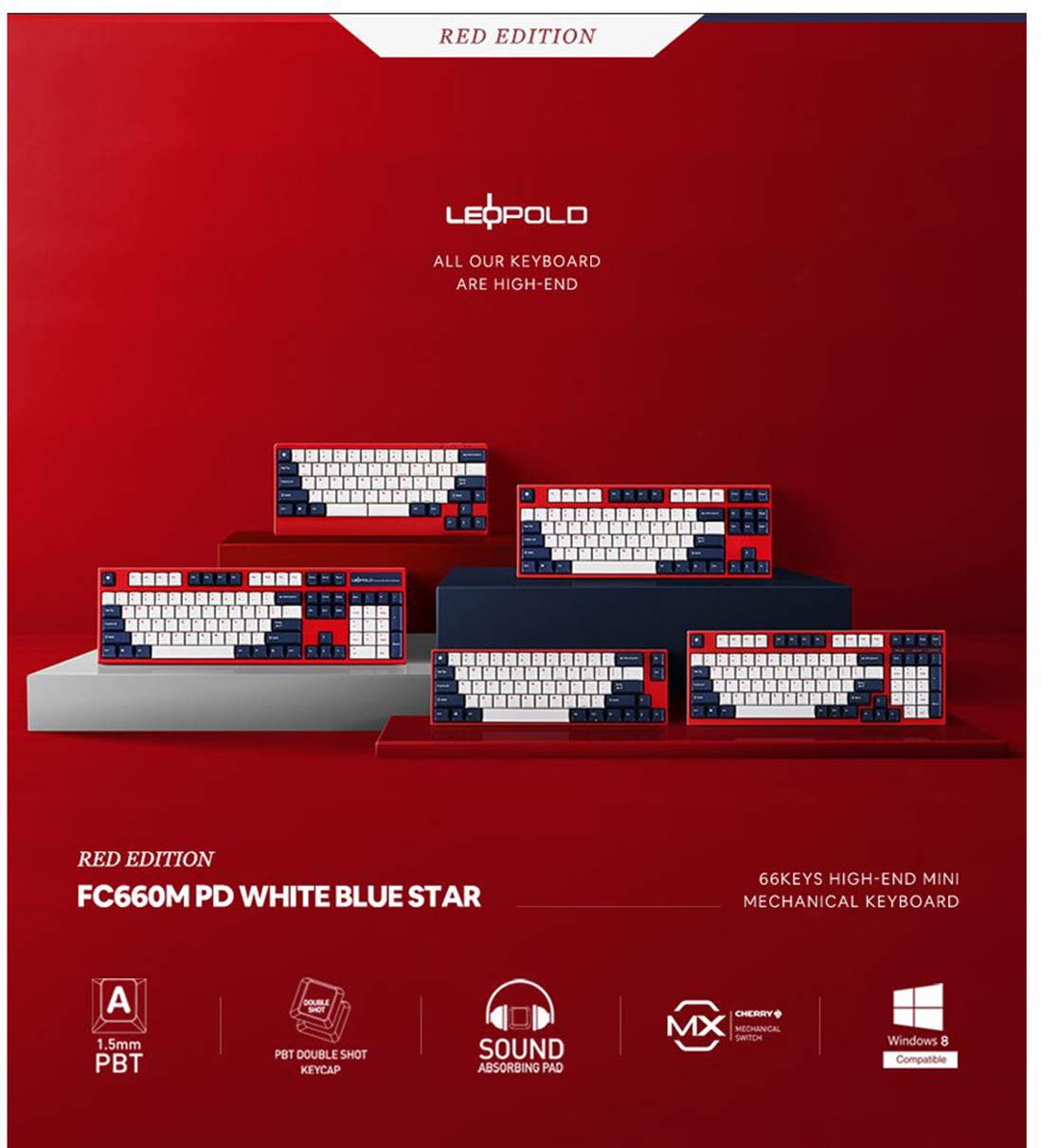 Leopold New Red Edition FC650MDS White Blue Star, Mini 65 Keys Double ...