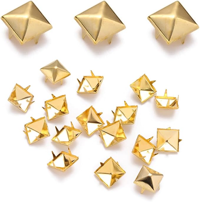 100 PCS Gold Square Rivets 15mm Pyramid Studs Metal Punk Rivets Nail ...