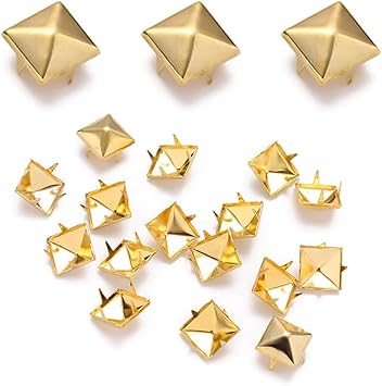 100 PCS Gold Square Rivets 15mm Pyramid Studs Metal Punk Rivets Nail ...