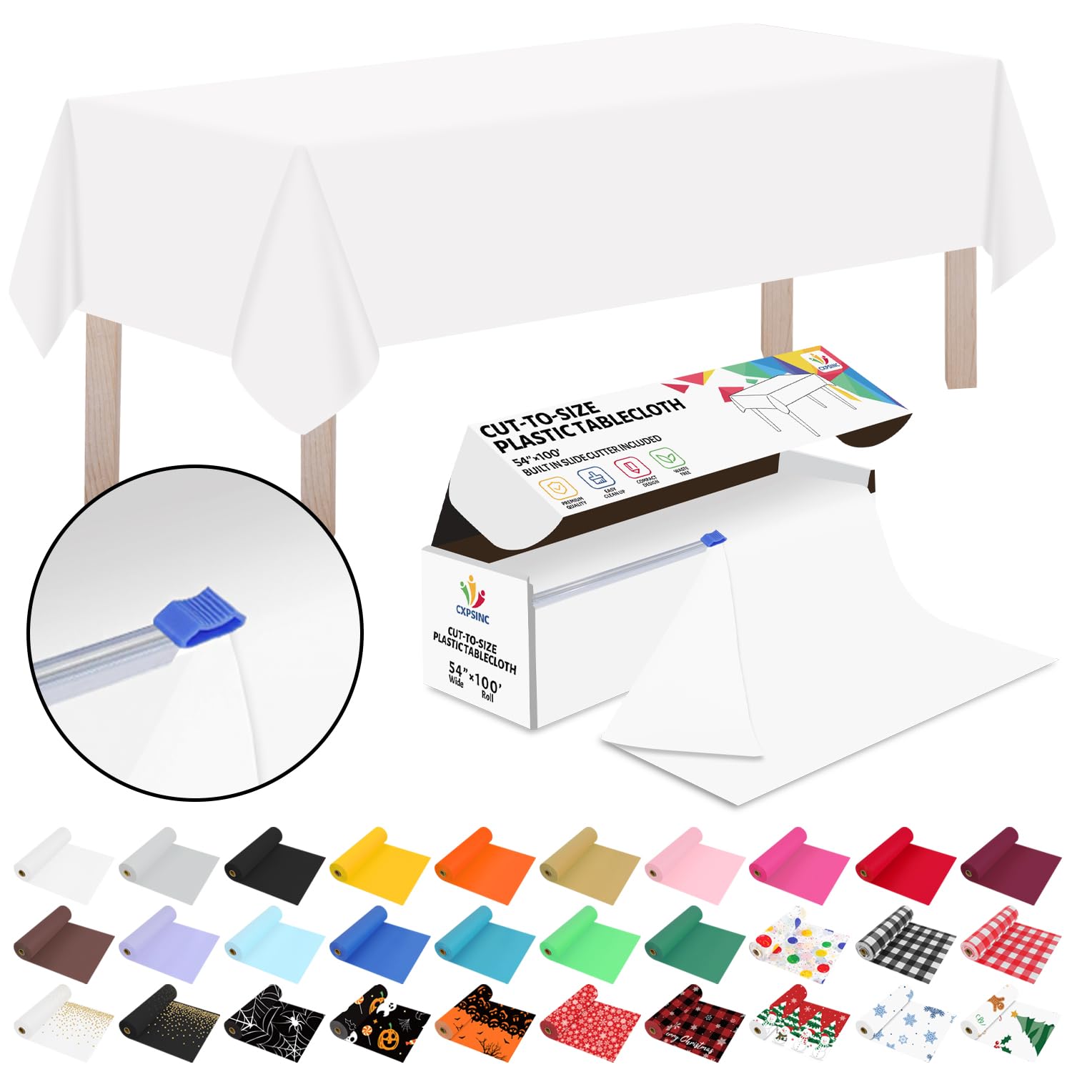 Amazon.com: CXPSINC 54 Inch X 100 Feet Plastic Table Cover Roll ...