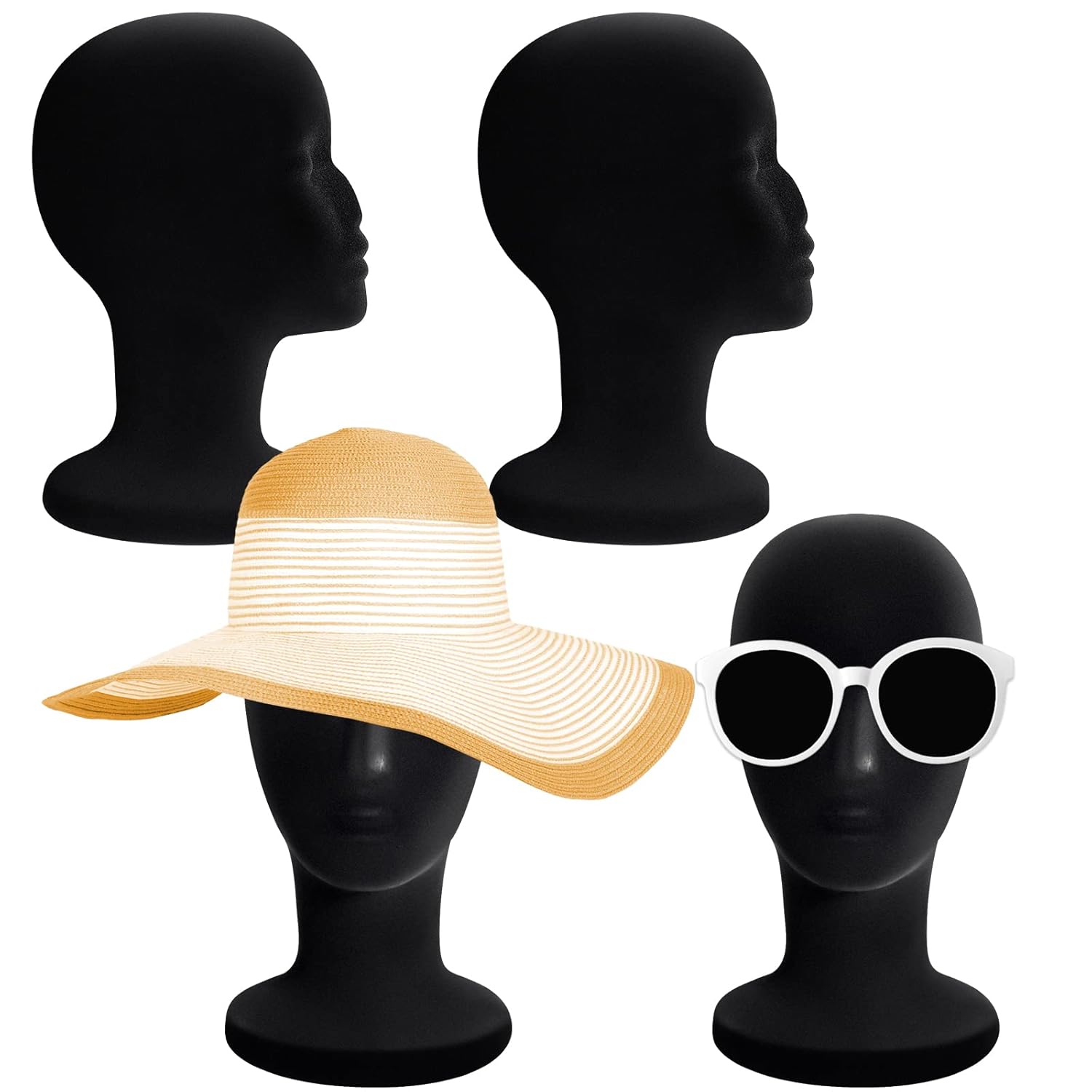 Amazon.com: Sintuff 4 Pcs Black Female Foam Mannequin Head 10.6 Inches ...