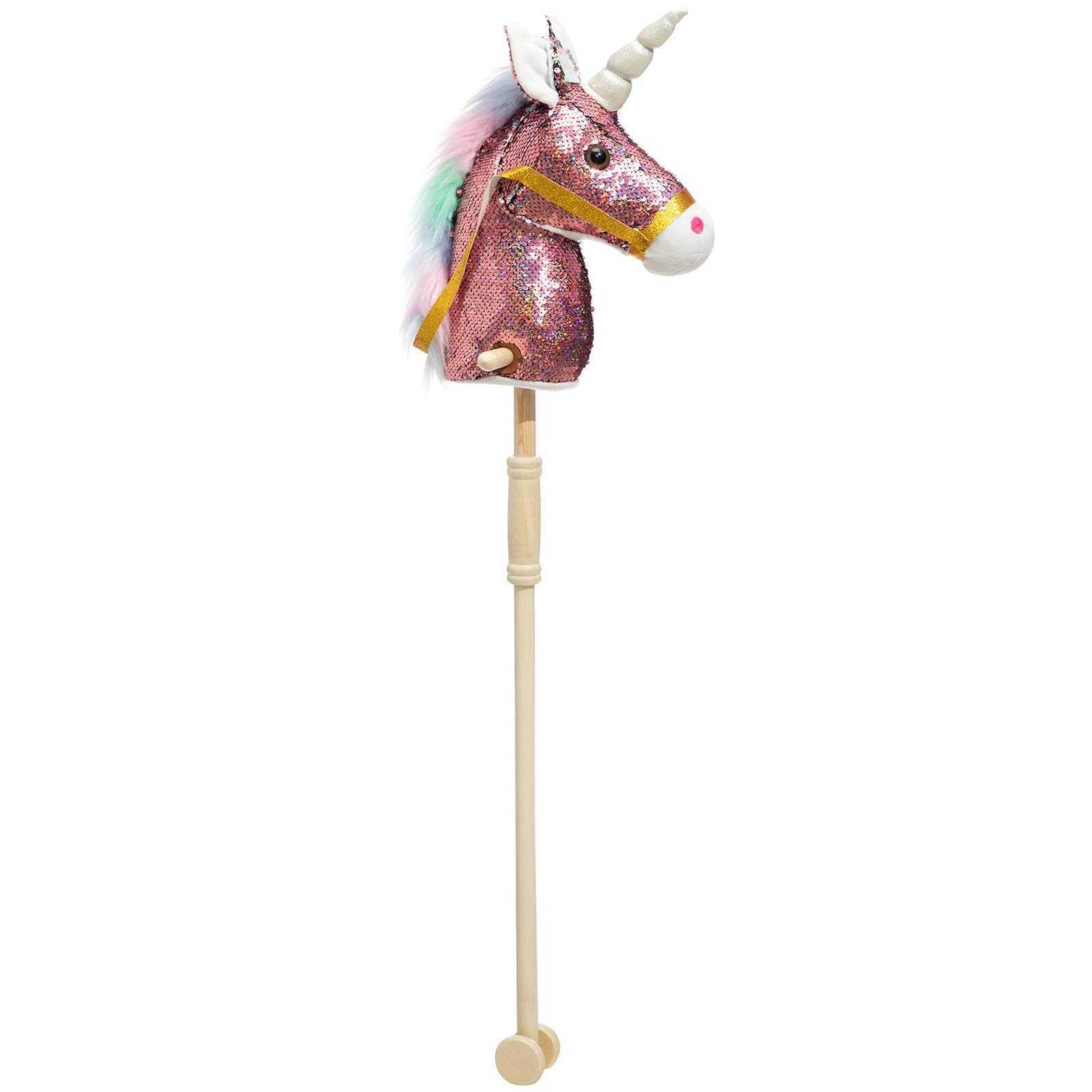 HollyHOME Sequin Unicorn Stick Horse with Wood Wheels Real Pony ...