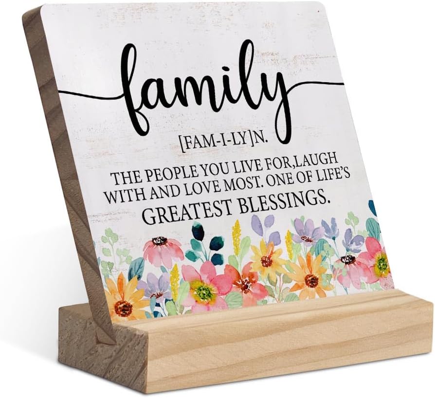Amazon.com: Family Definition Floral Wood Plaque with Wooden Stand ...