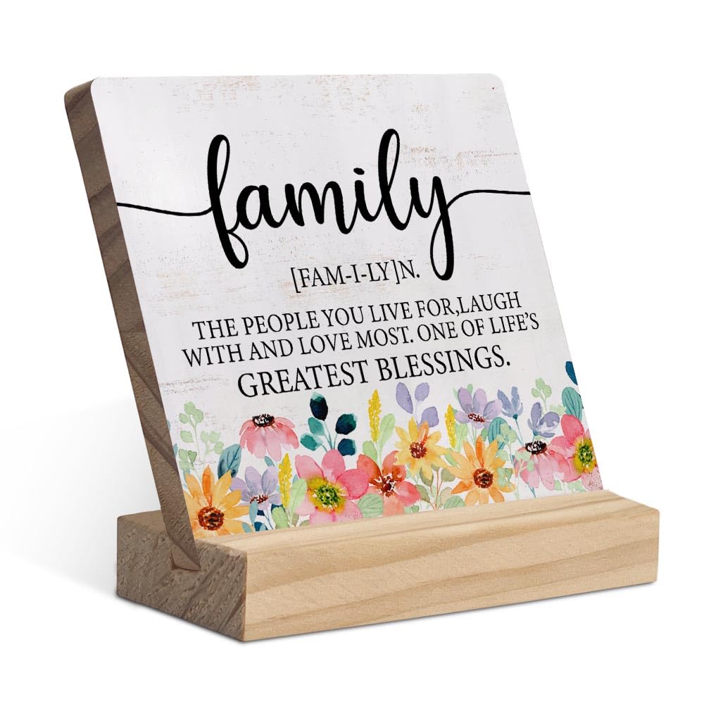 Amazon.com: Family Definition Floral Wood Plaque with Wooden Stand ...