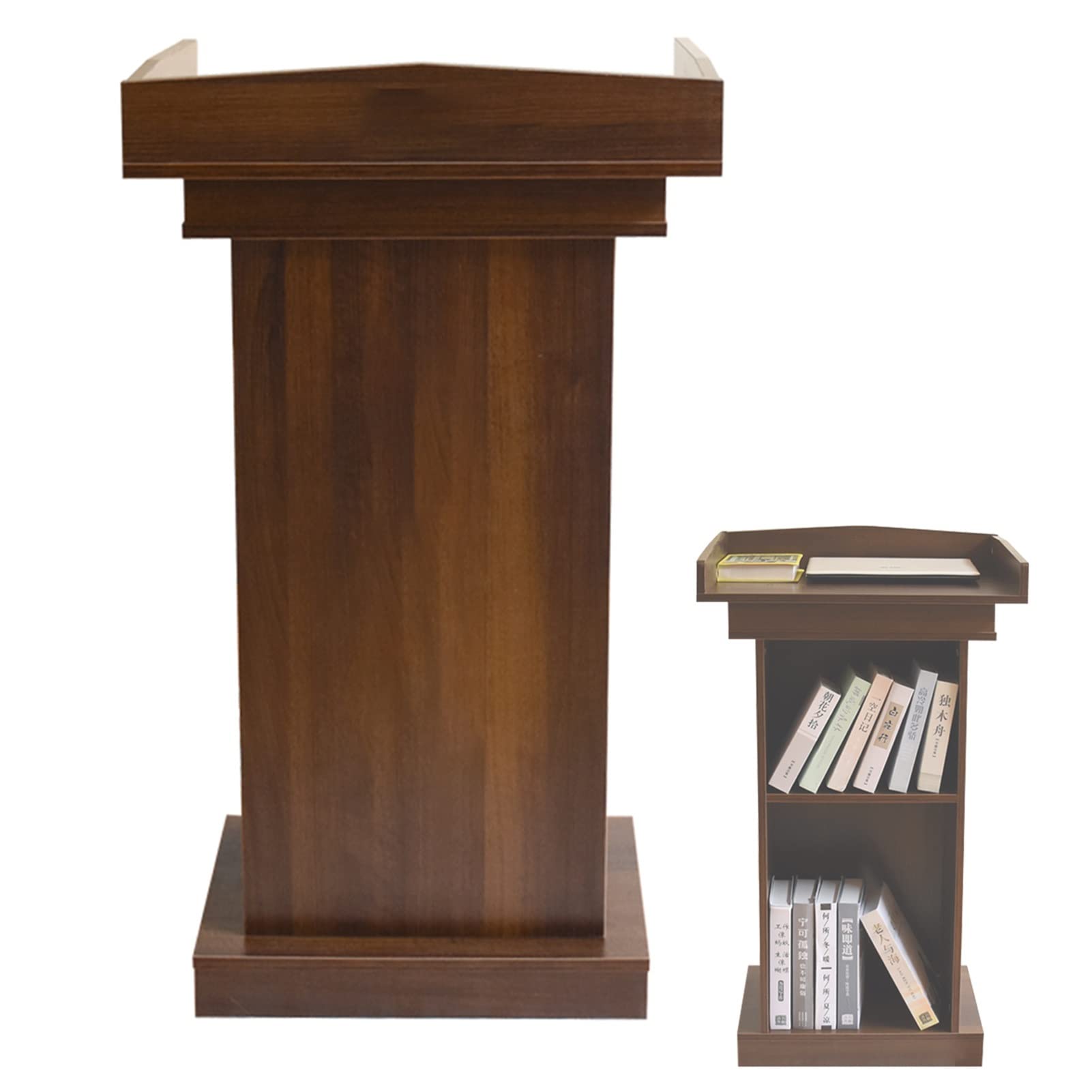 Buy ZIMGOD Wood Podium Stand with 2 Tier Storage, Floor Standing Pulpit ...