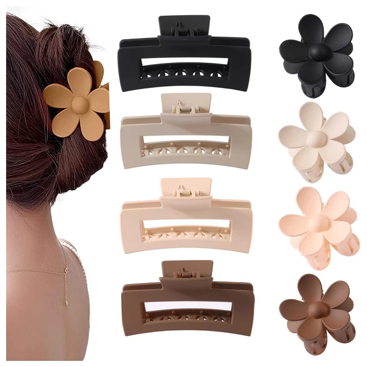 Amazon.com : 8 Pack Solid Color Square Claw Clips,Large Rectangle Hair ...