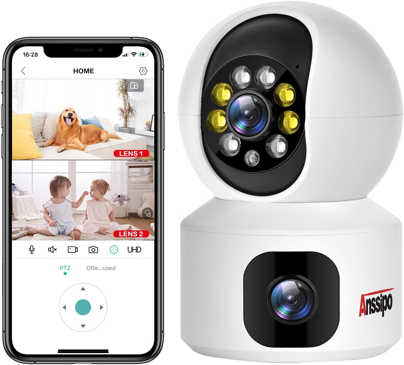 Amazon.com : Indoor Security Camera, Dual Lens Baby Camera Monitor, Pet ...