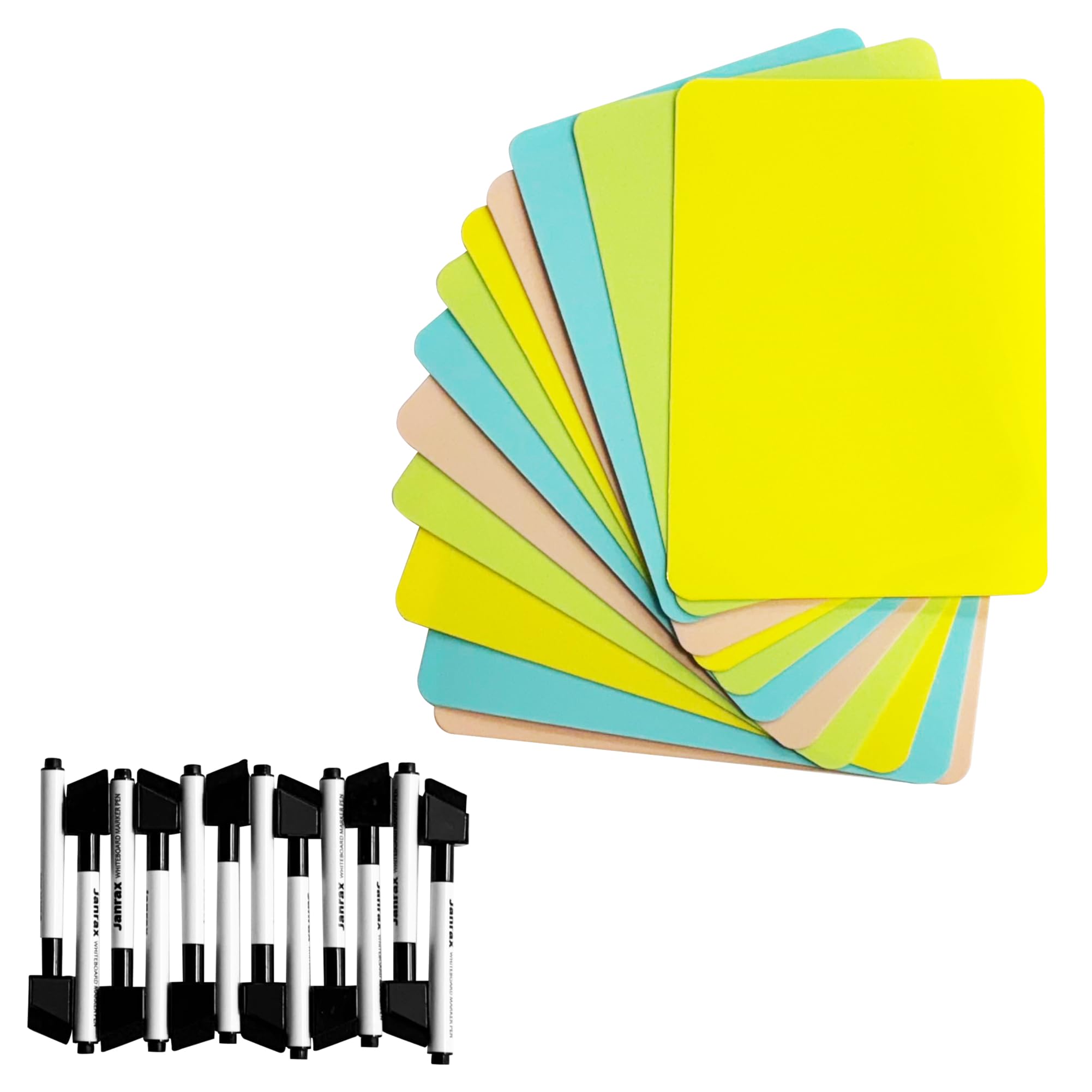 Janrax Pack of 12 A5 Assorted Coloured Whiteboards with 12 White Board ...