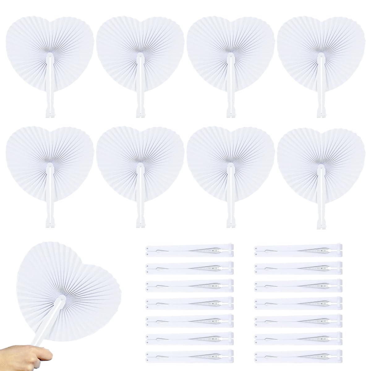Amazon.com: 100PCS Paper Fans,White Bulk Folding Handheld Fans Wedding ...