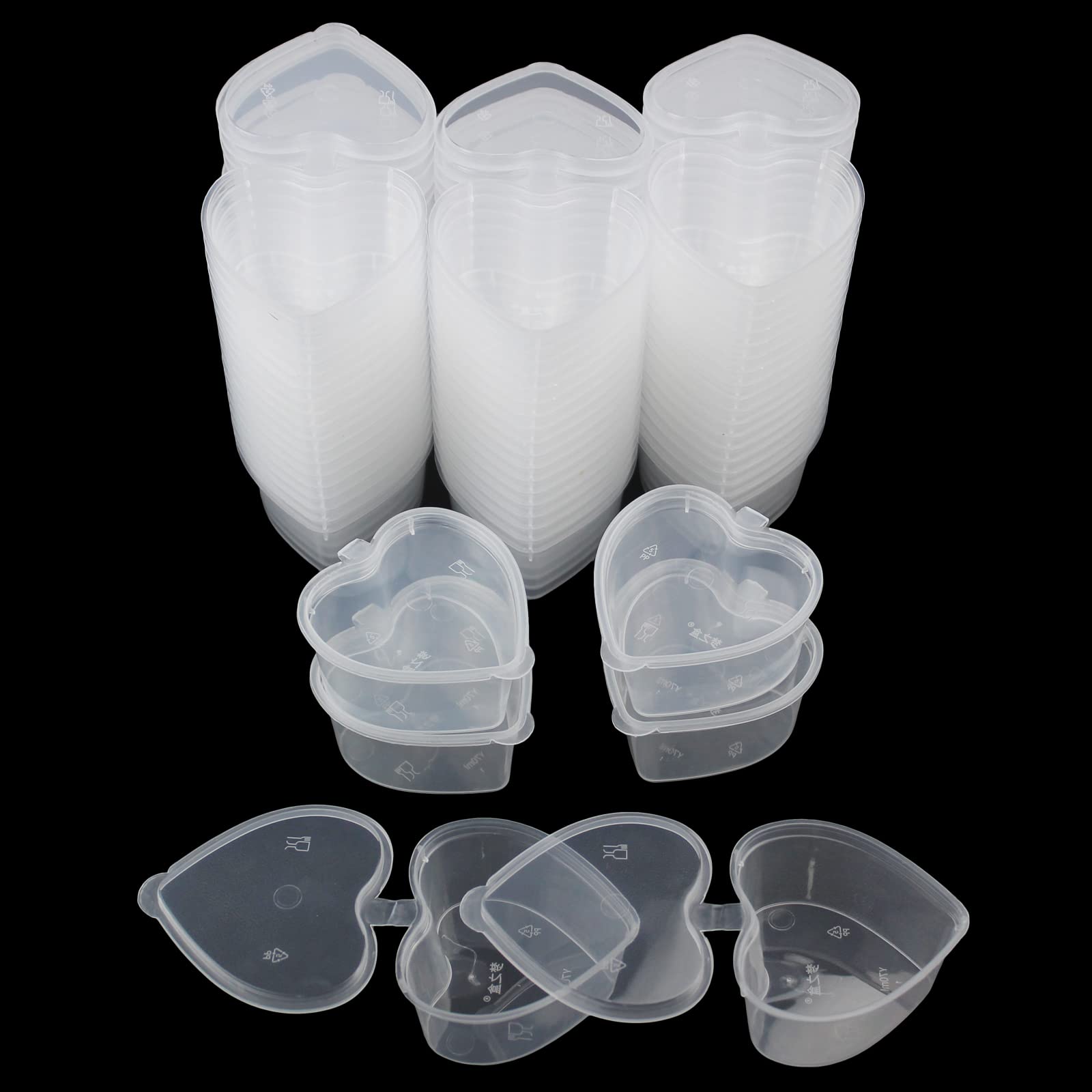 Amazon.com: LJY 60 Pieces Mini Heart Shaped Clear Plastic Storage ...