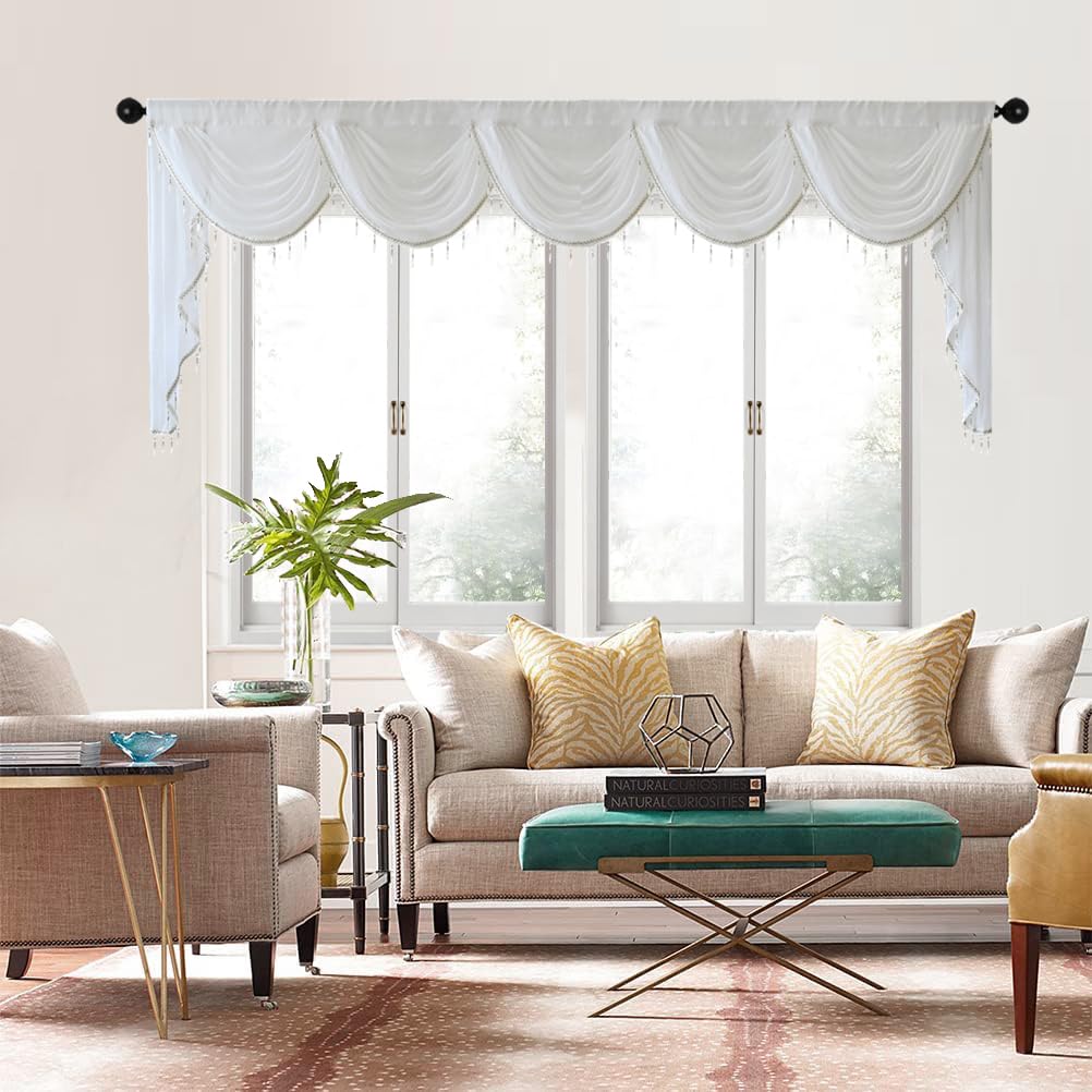 Amazon.com: Gxi White Waterfall Valance Semi Sheer Swags for Living ...