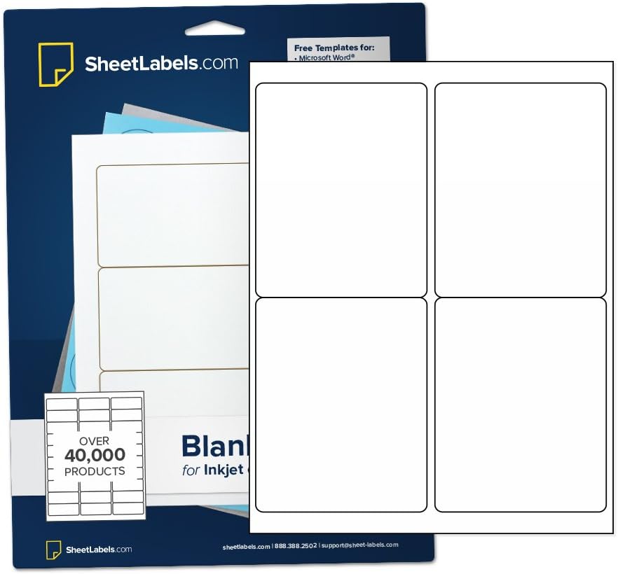 Amazon.com : White 4" x 5" Label Stickers - 4 Per Sheet - for Inkjet ...