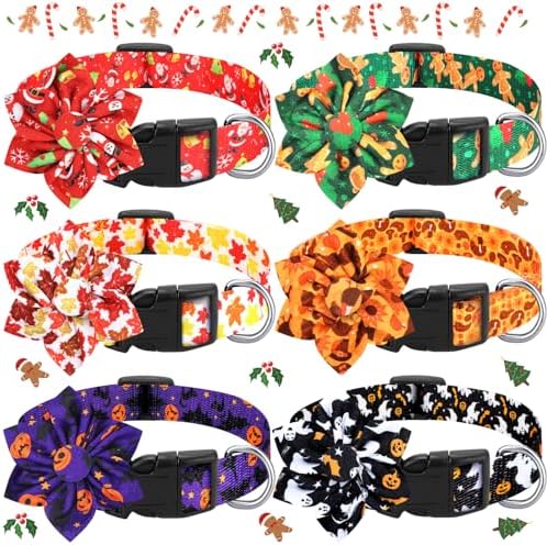 Amazon.com : Silkfly 6 Pcs Holiday Dog Collars for Dogs Christmas Dog ...