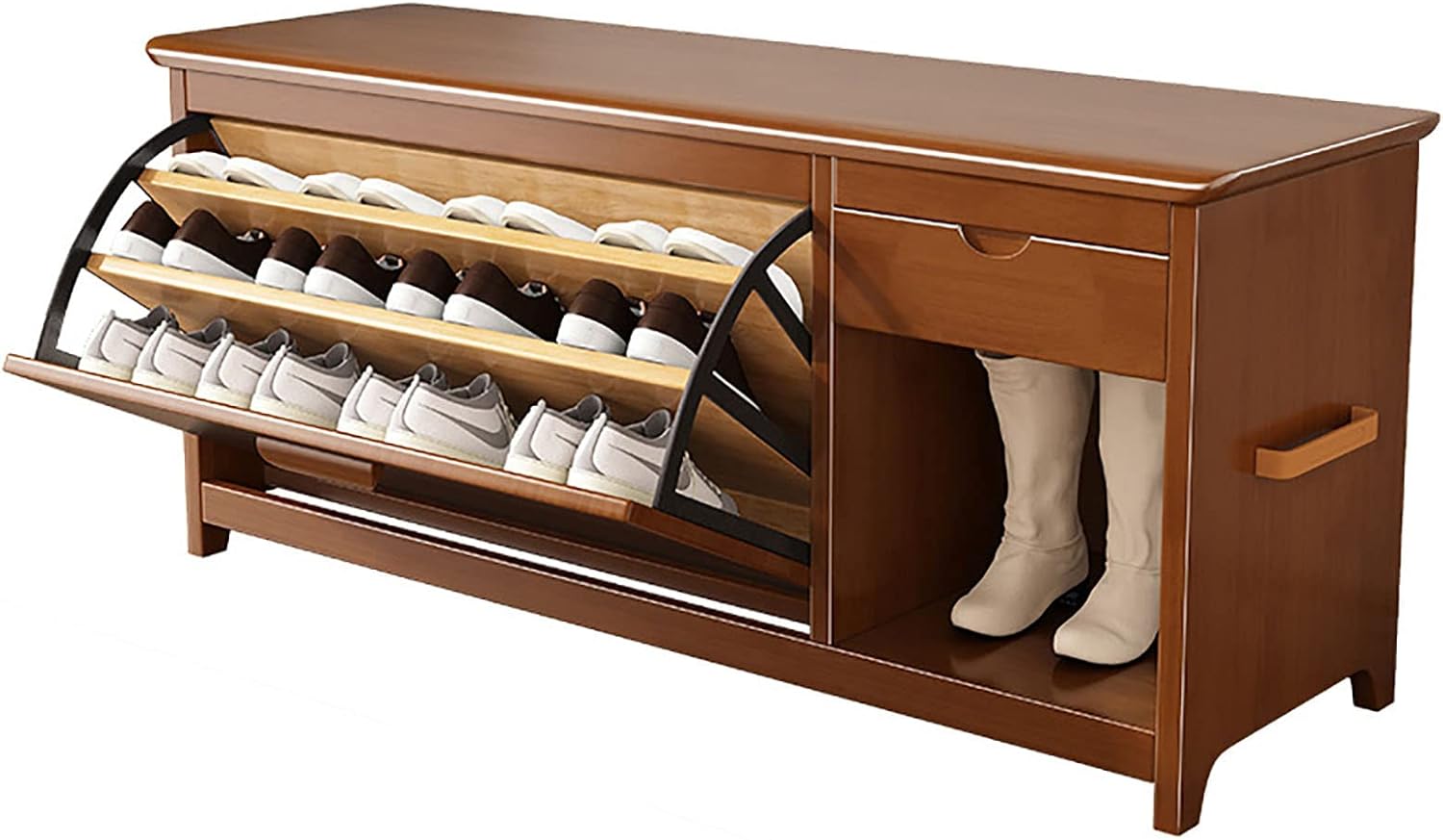 Solid Wood Shoe Rack Bench with Drawer and Shelves 3 Tier Shoe nizer ...