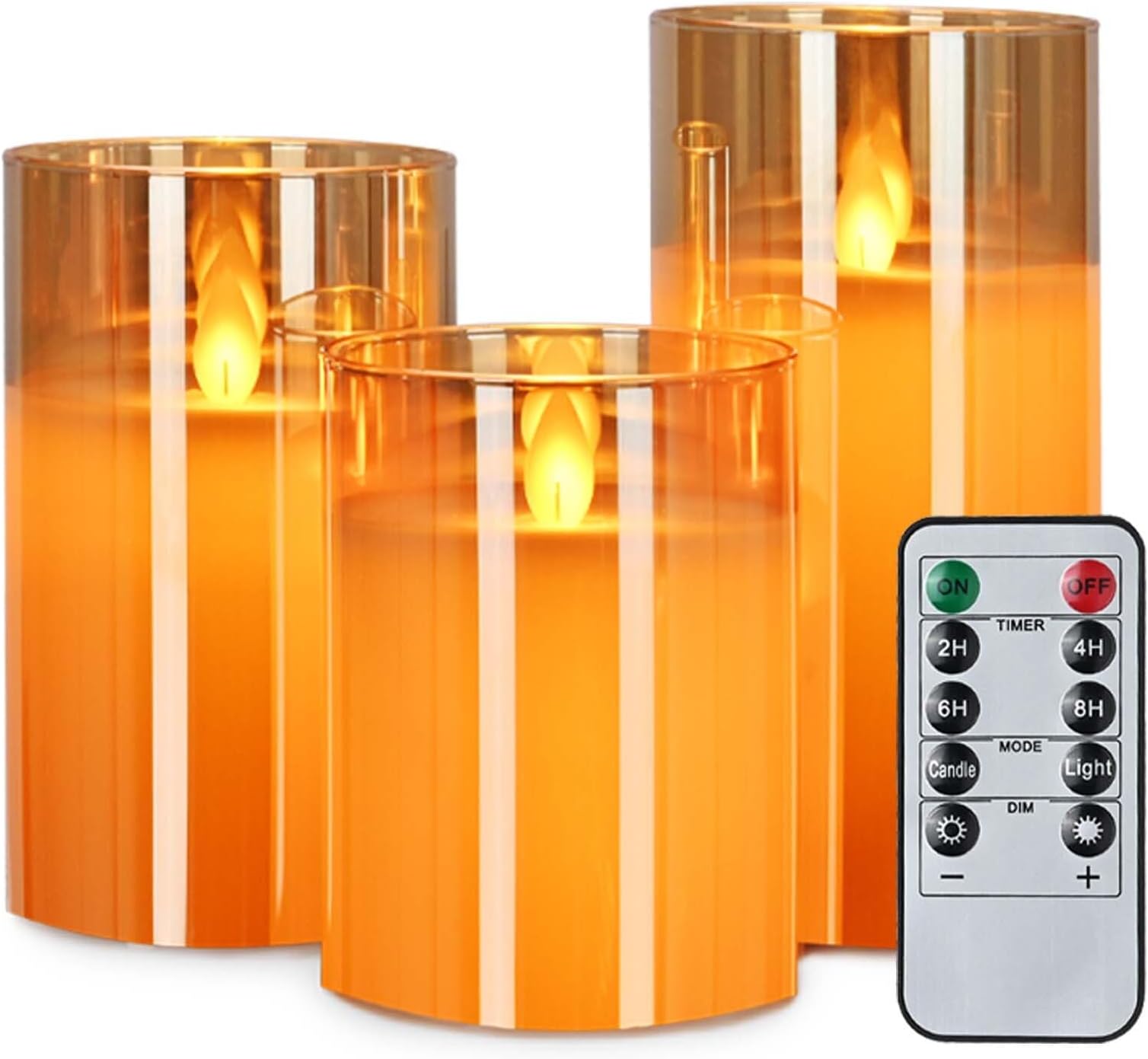 GLODD Set of 3 LED Flameless Flickering Decorative Amber Glass Candles ...