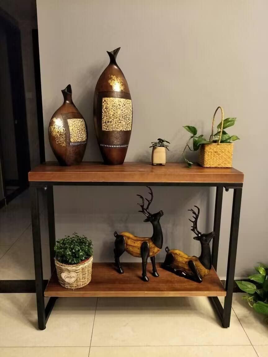 Mesa consola de 2 niveles, mesa angosta, estante de mesa lateral ...