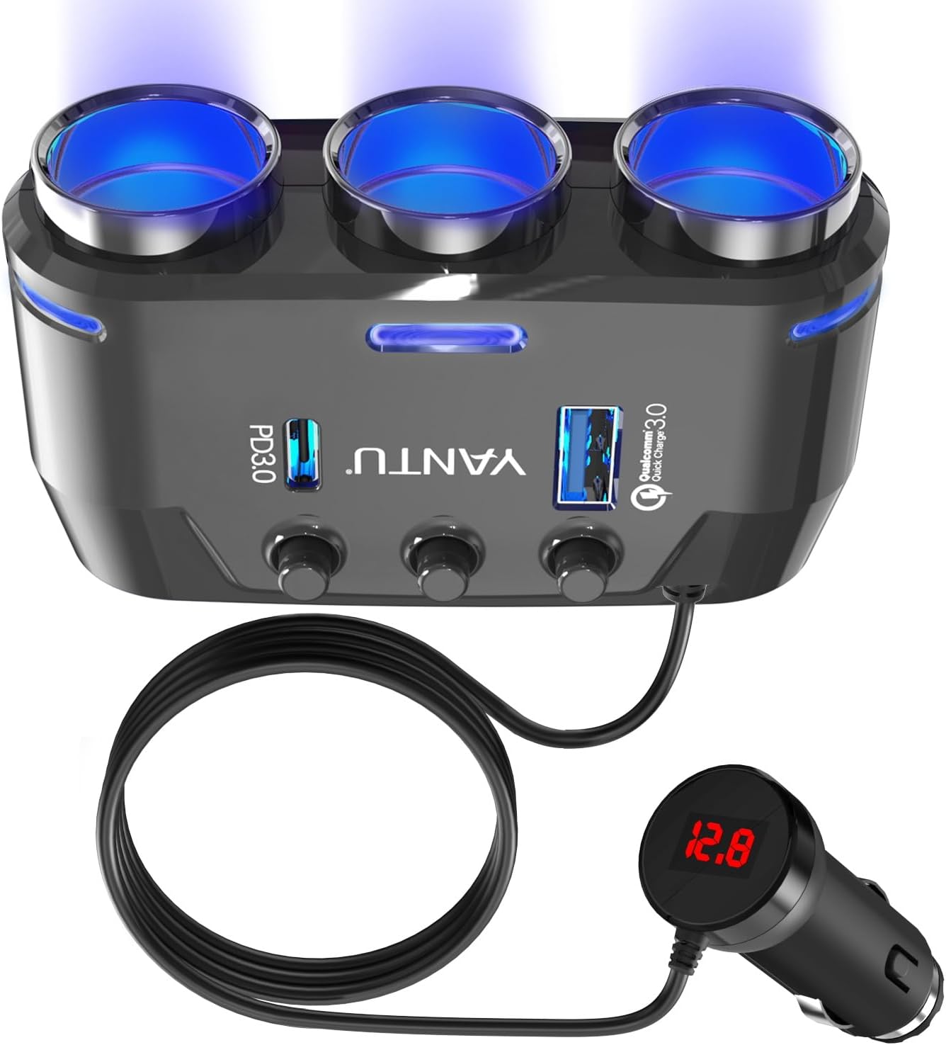Amazon.com: YANTU QC3.0&PD 40W Cigarette Lighter Adapter, 3-Socket 140W ...
