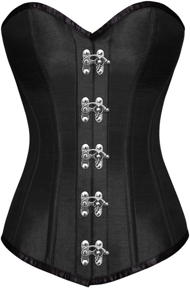 Amazon.com: Black Satin Silver Seal Lock Goth Steampunk Bustier LONG ...