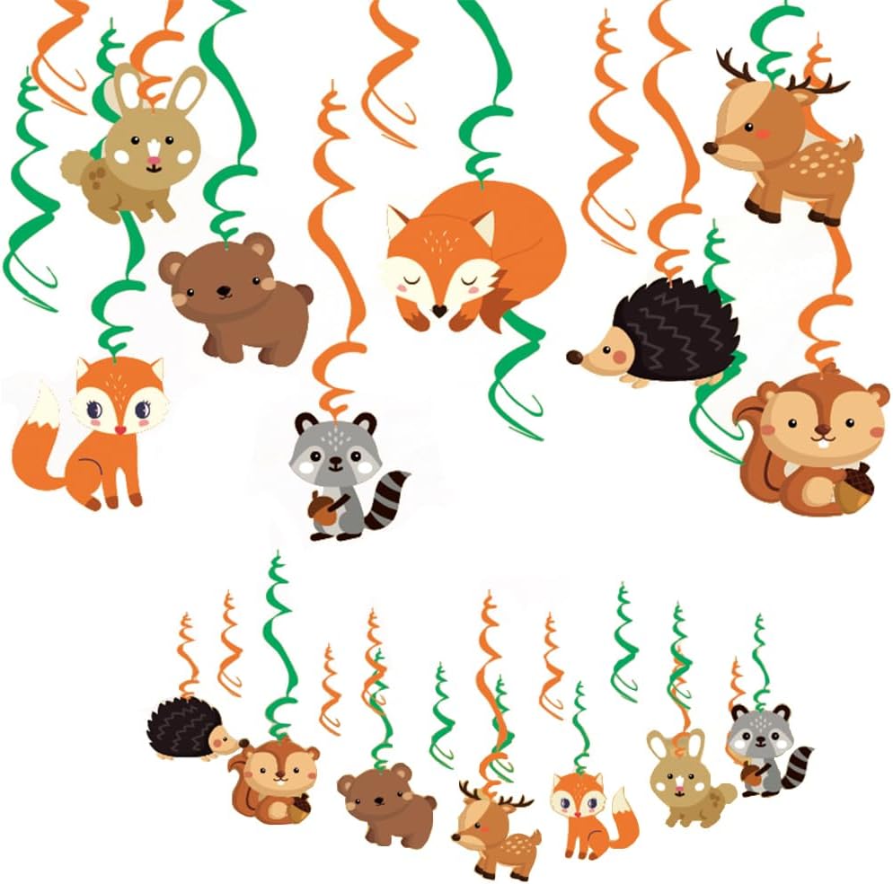 Amazon.com: 30CT Woodland Animals Birthday Hanging Swirl Decorations ...