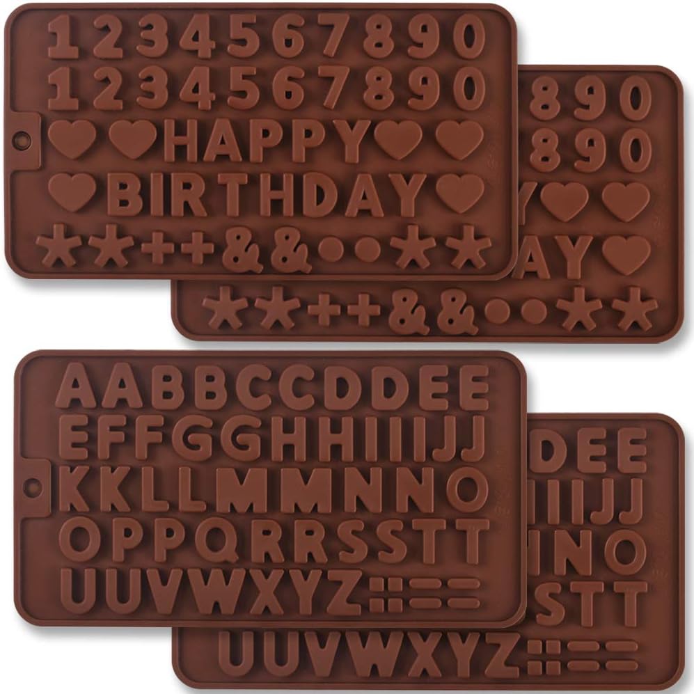 Amazon.com: Newk Letter and Number Chocolate Silicone Molds, 4 Packs ...