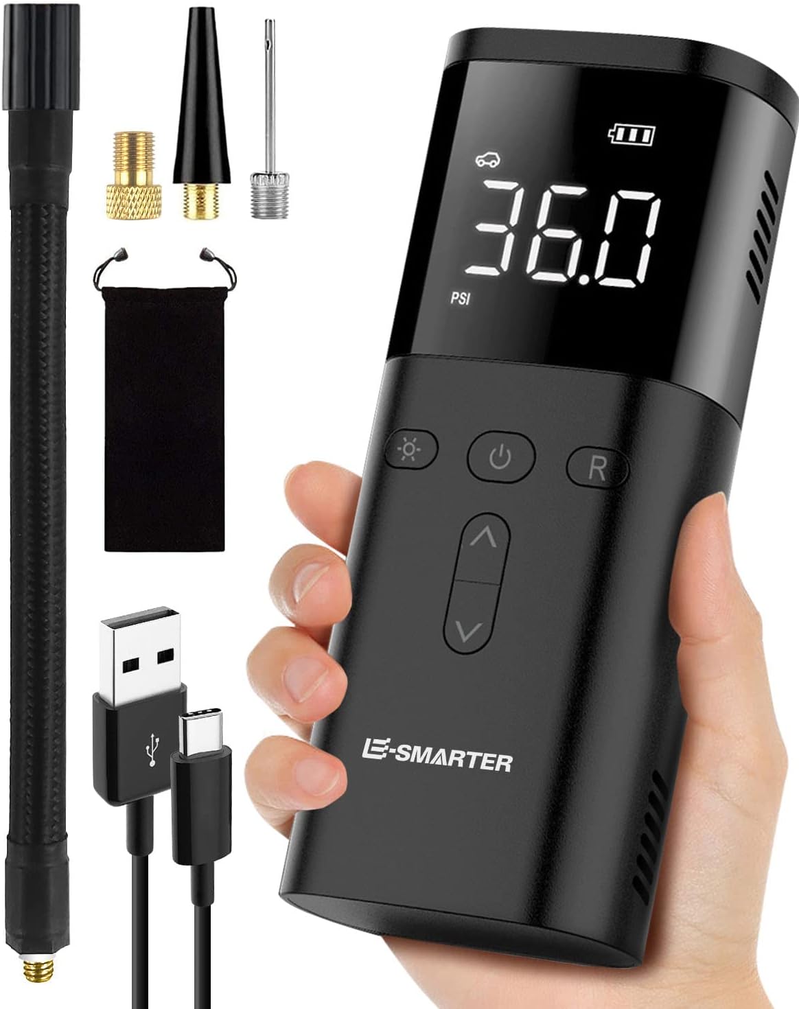 E-SMARTER Tyre Inflator Cordless Rechargeable, 6000mAh Portable Air ...