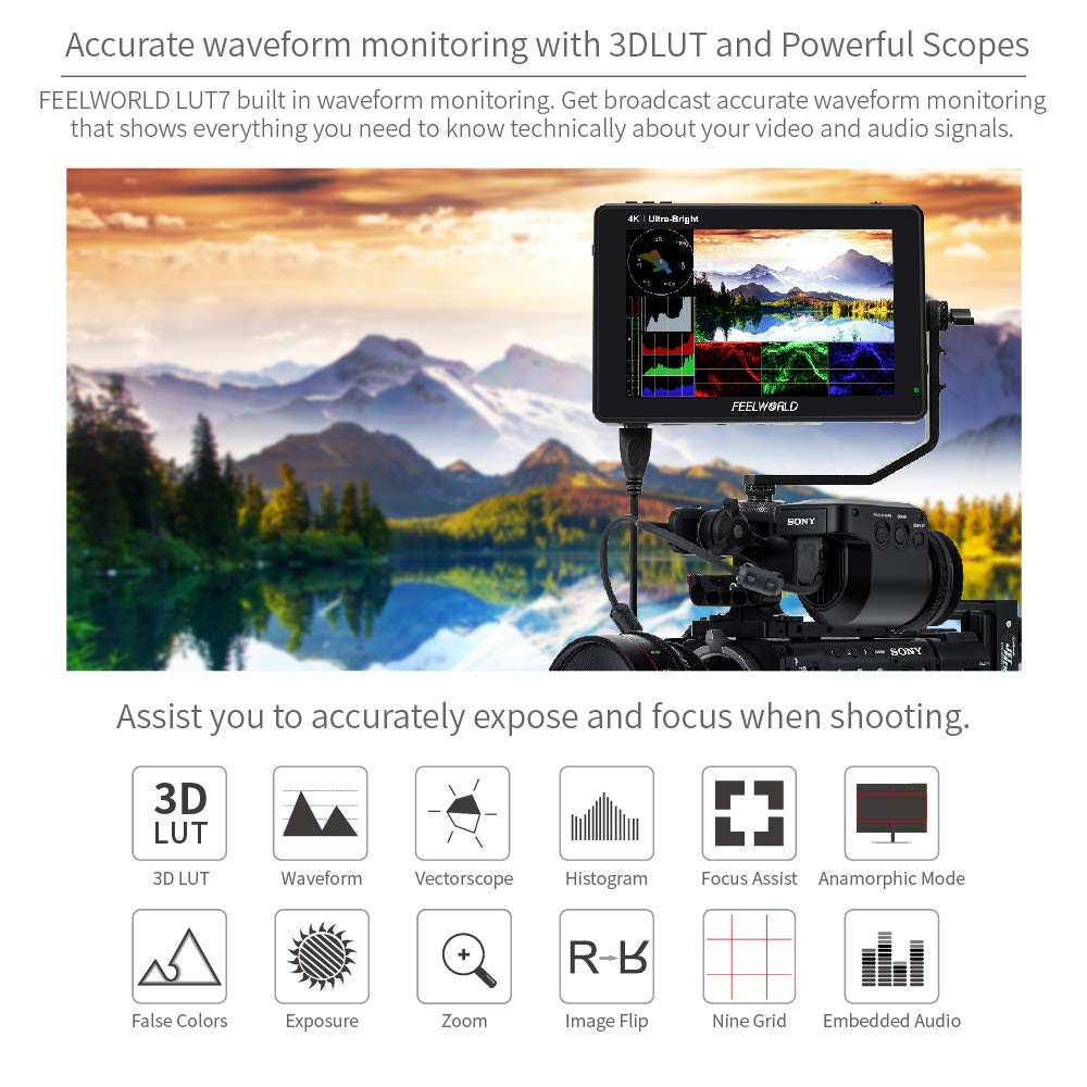 Buy FEELWORLD LUT7 7 inch Field Monitor Ultra Bright 2200nit Touch ...