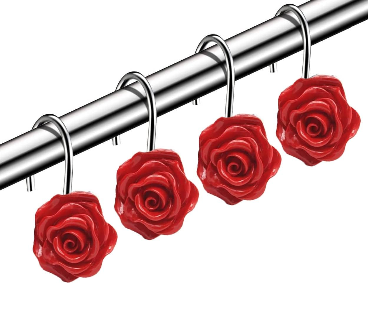 Amazon.com: 12 Pieces Rose Flower Shower Curtain Hooks, Decorative ...