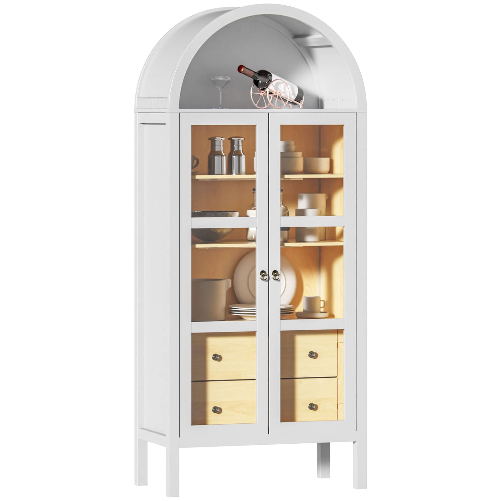 Amazon.com: ROOMTEC Modern Arched Cabinet with Glass Doors,72" Tall ...