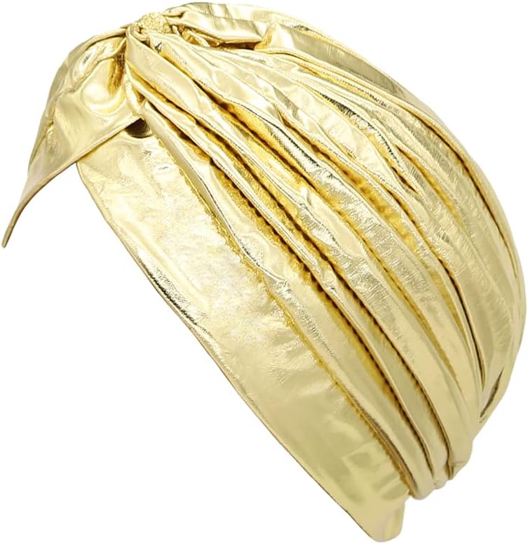 Amazon.com: Women Gold Turban Hat, Arab India Pleated Vintage Turban ...