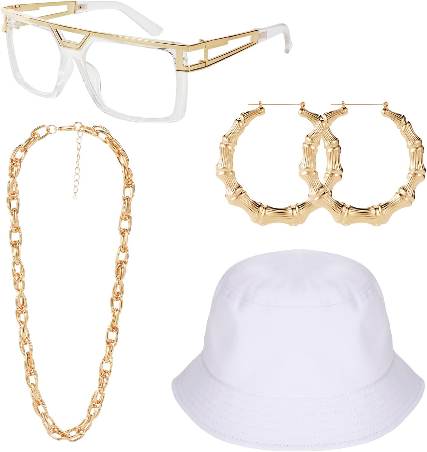 Amazon.com: PHOGARY 80s / 90s Hip Hop Costume Kit, Rapper DJ Outfits ...