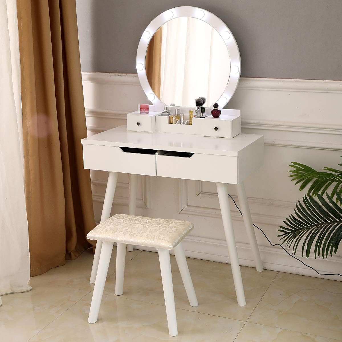 Amazon.com: AMEIFU Dressing Table with Single Round Mirror with Bulb ...