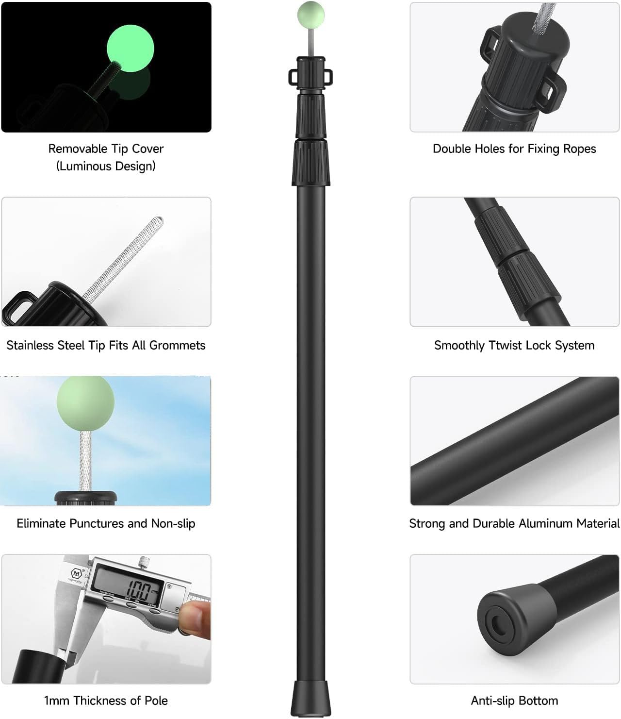 Snapklik.com : Telescoping Tarp Poles Tent Poles, 96" Aluminum Canopy ...