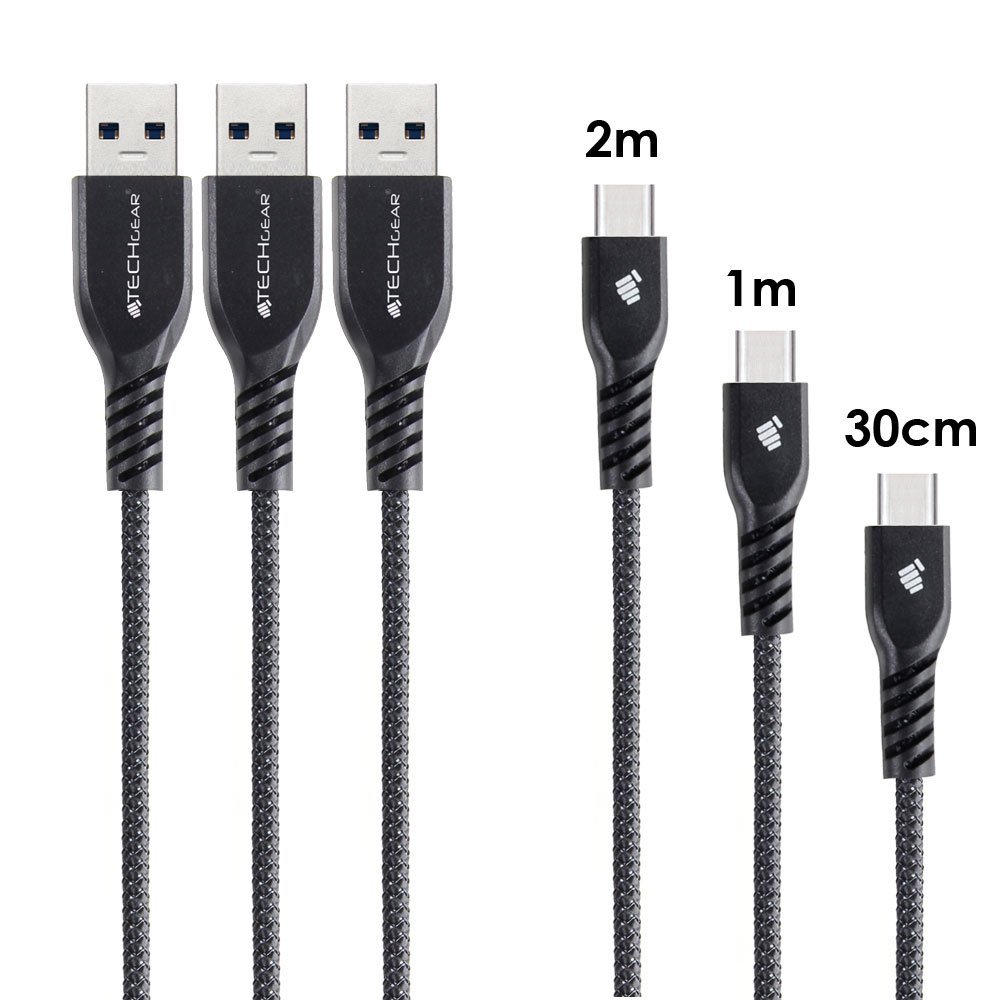 TECHGEAR 3 Pack USB Charger Cable (30cm/1m/2m) for USB C Devices ...