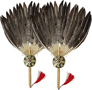 Amazon.com: Bwinka 2Pcs Retro Chinese Handmade Feather Fan,Kongming Fan ...