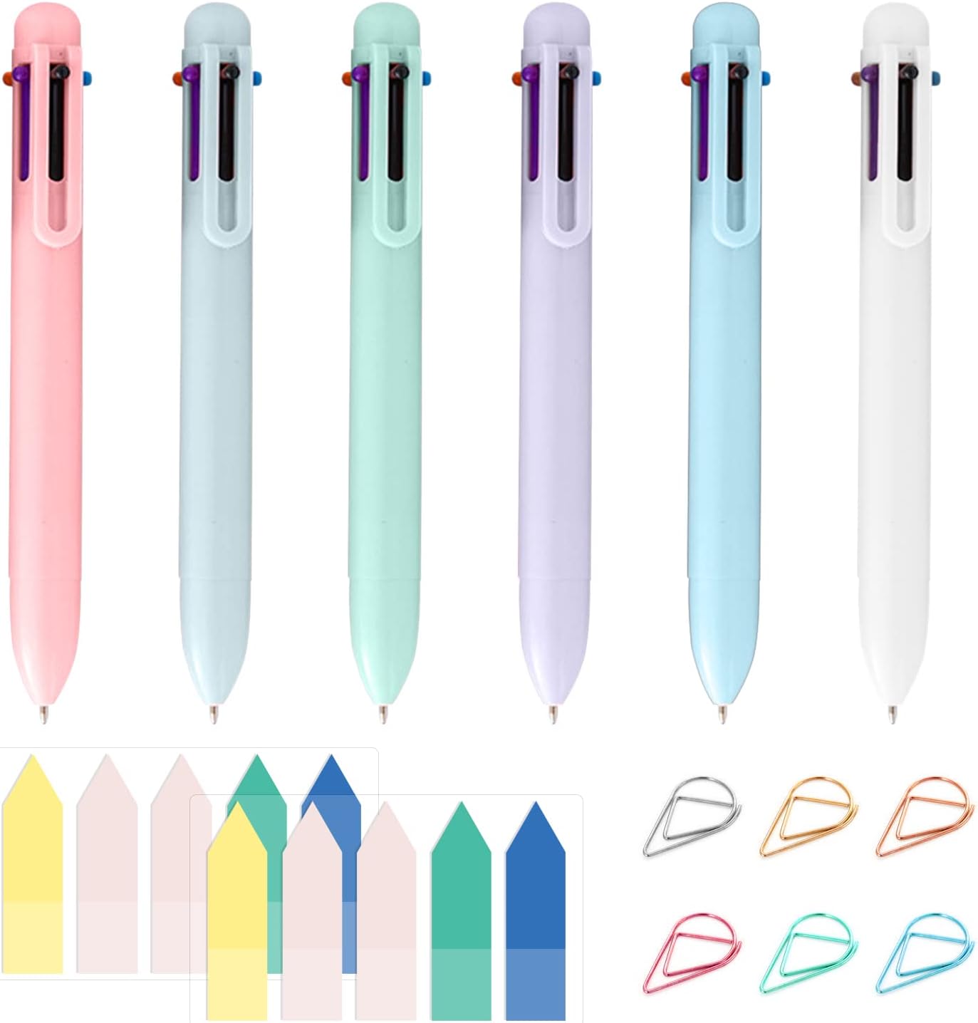 TIANNAIT 6 Pcs 6-in-1 Multicolor Ballpoint Pens, with 200 Index ...