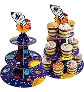 Amazon.com: 2 Pcs Space Party Cupcake Stands 3 Tiers Outer Space ...