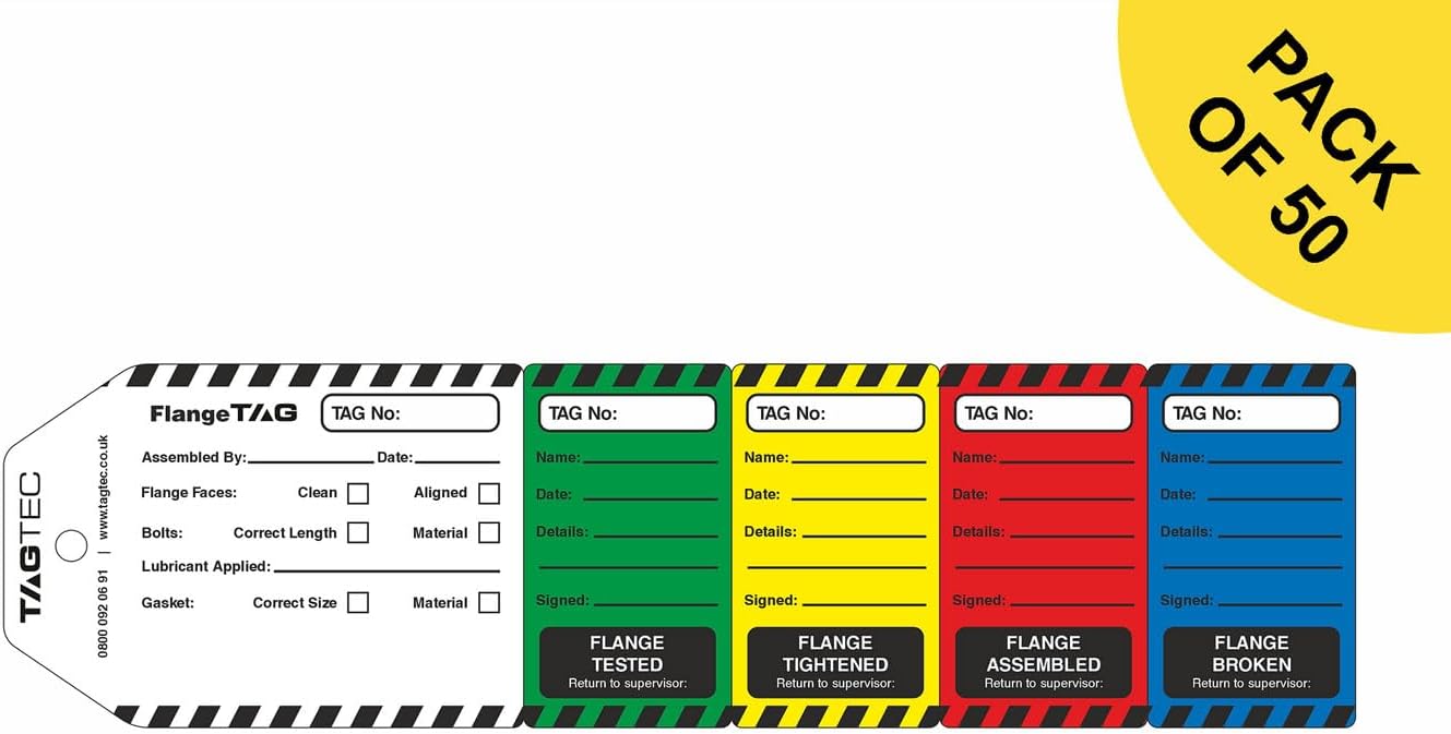 Flange Inspection Tag Insert, Flange Tags, Bulk Pack of 50 (50, 5 Part ...