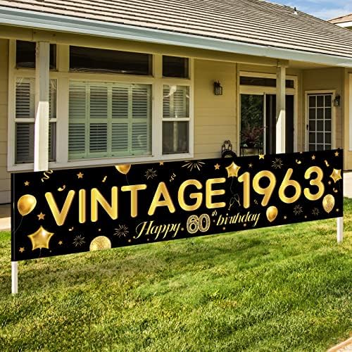 Amazon.com: 60th Birthday Banner Decorations for Men Black Gold Vintage ...