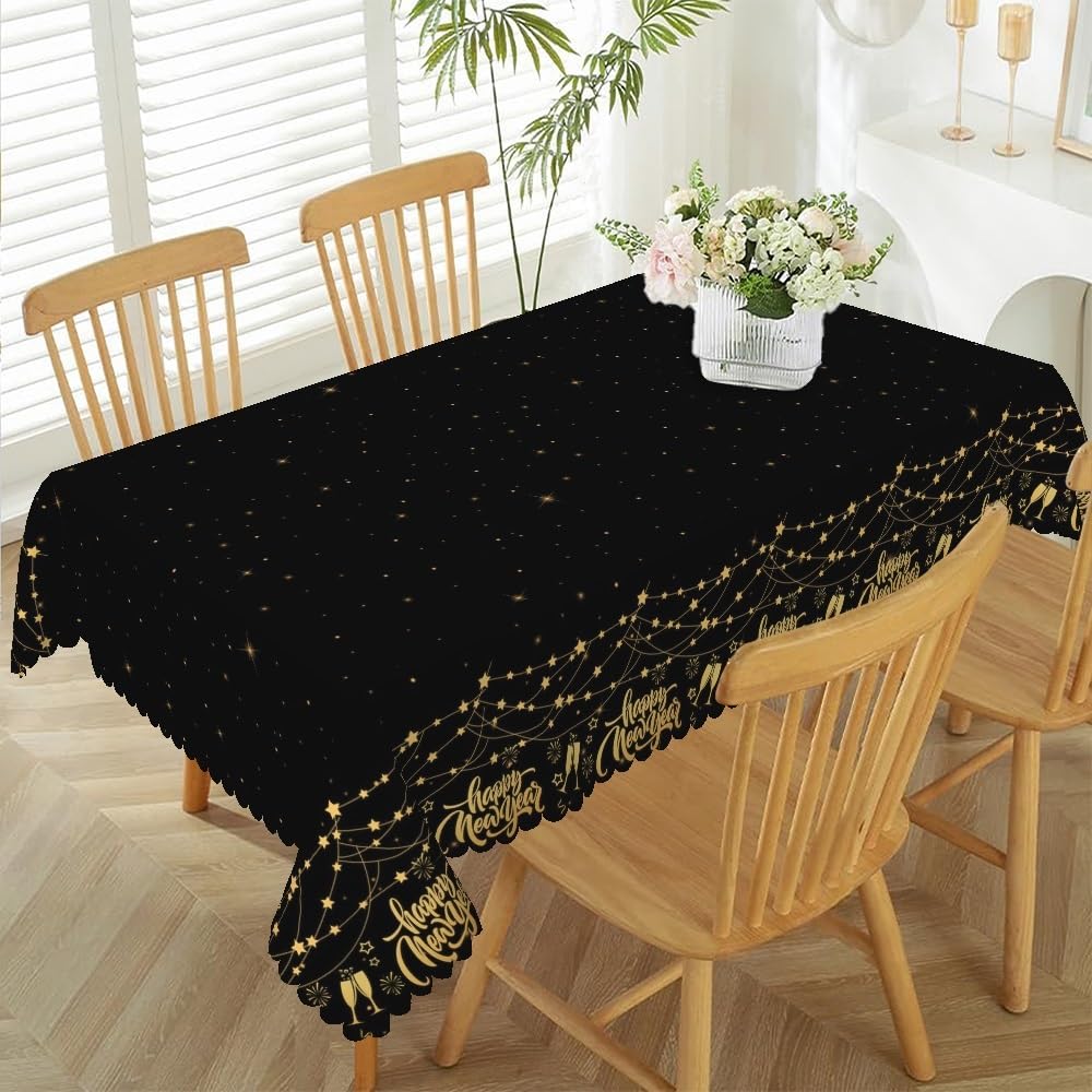 Amazon.com: TTQYFNM 60x120inches Happy New Year Tablecloth Black and ...
