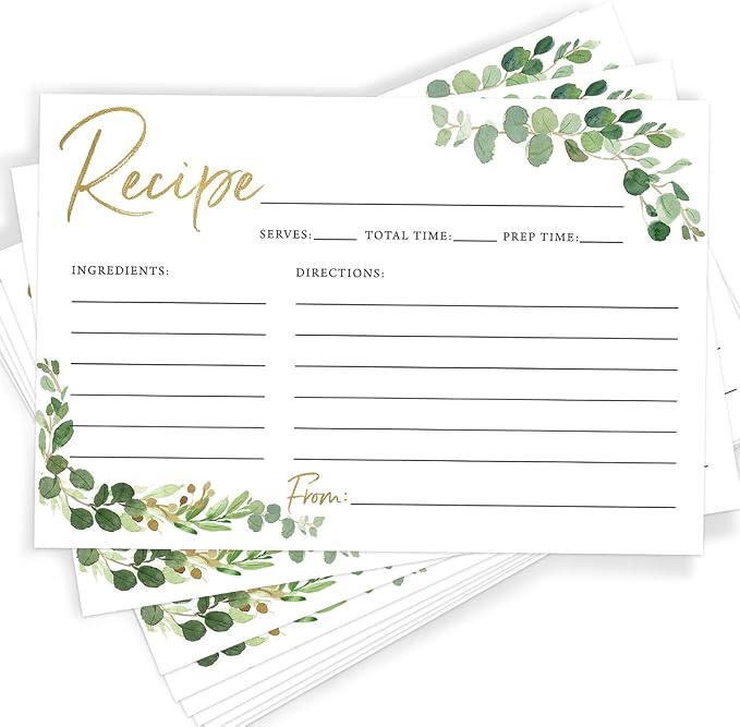 Amazon.com: Printed Party Recipe Cards, Gold Greenery, Set of 50 : Books