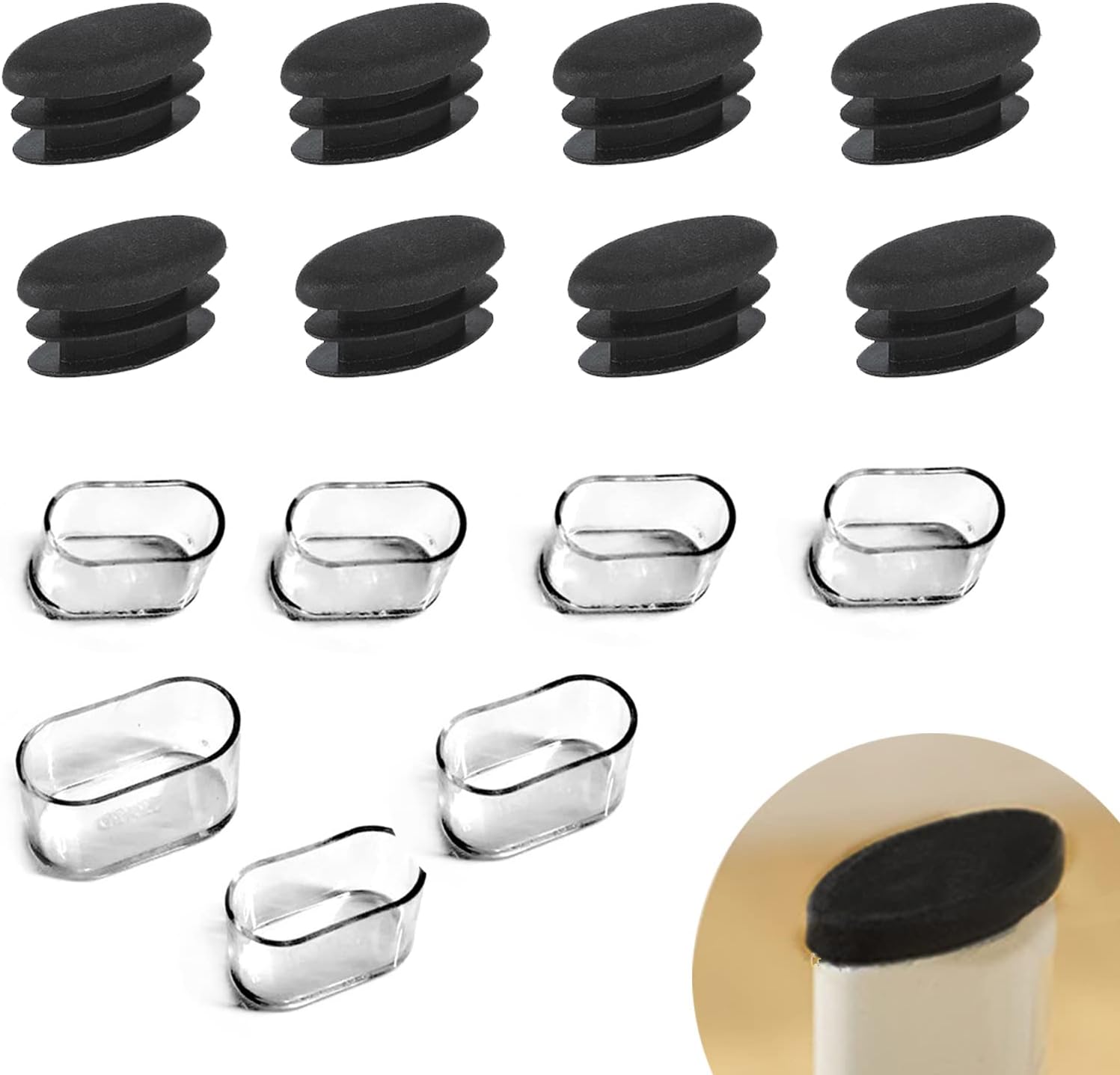 Sourcingmap Table Chair Leg Plastic Oval Pipe Tube Insert Cap 20 x 39mm ...
