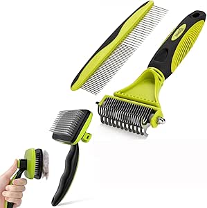 Amazon.com: Pet Grooming Tool Bundle: Self-Cleaning Slicker Brush + Undercoat Rake + Comb