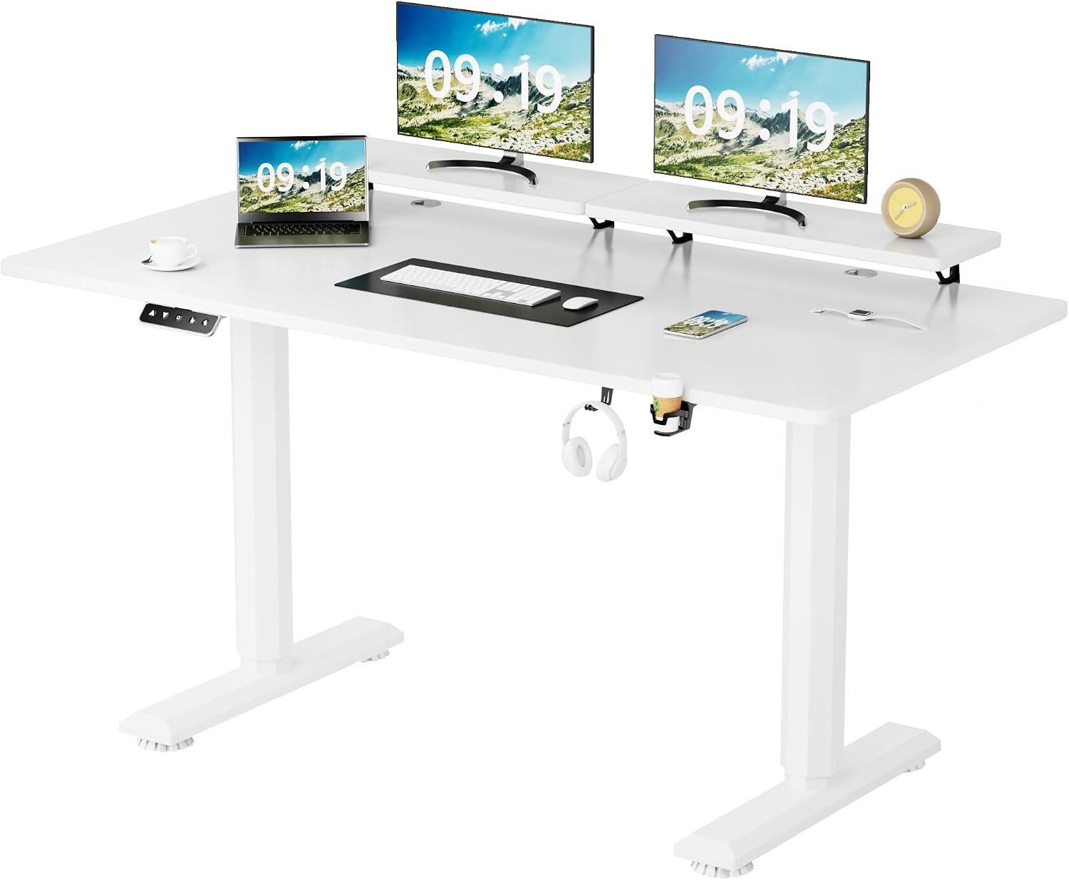 Amazon.com: YESHOMY Electric Standing Desk with Monitor Shelf, 63 x 27 ...