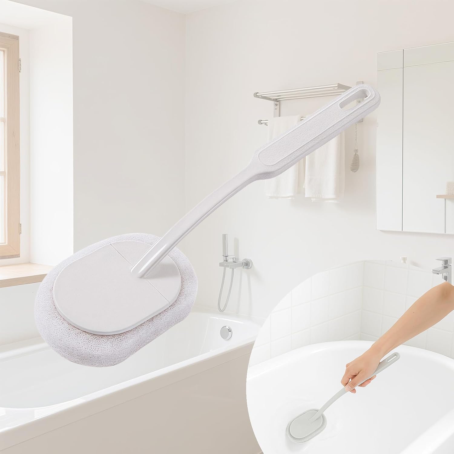 Amazon.com: Long Handle Sponge Scrub Bathroom Brush, Sponge Cleaning ...