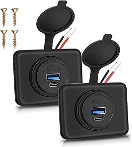 2PCS 12V/24V RV USB Outlet with Cap, PD3.0 18W Type-C & QC3.0 18W USB-A ...