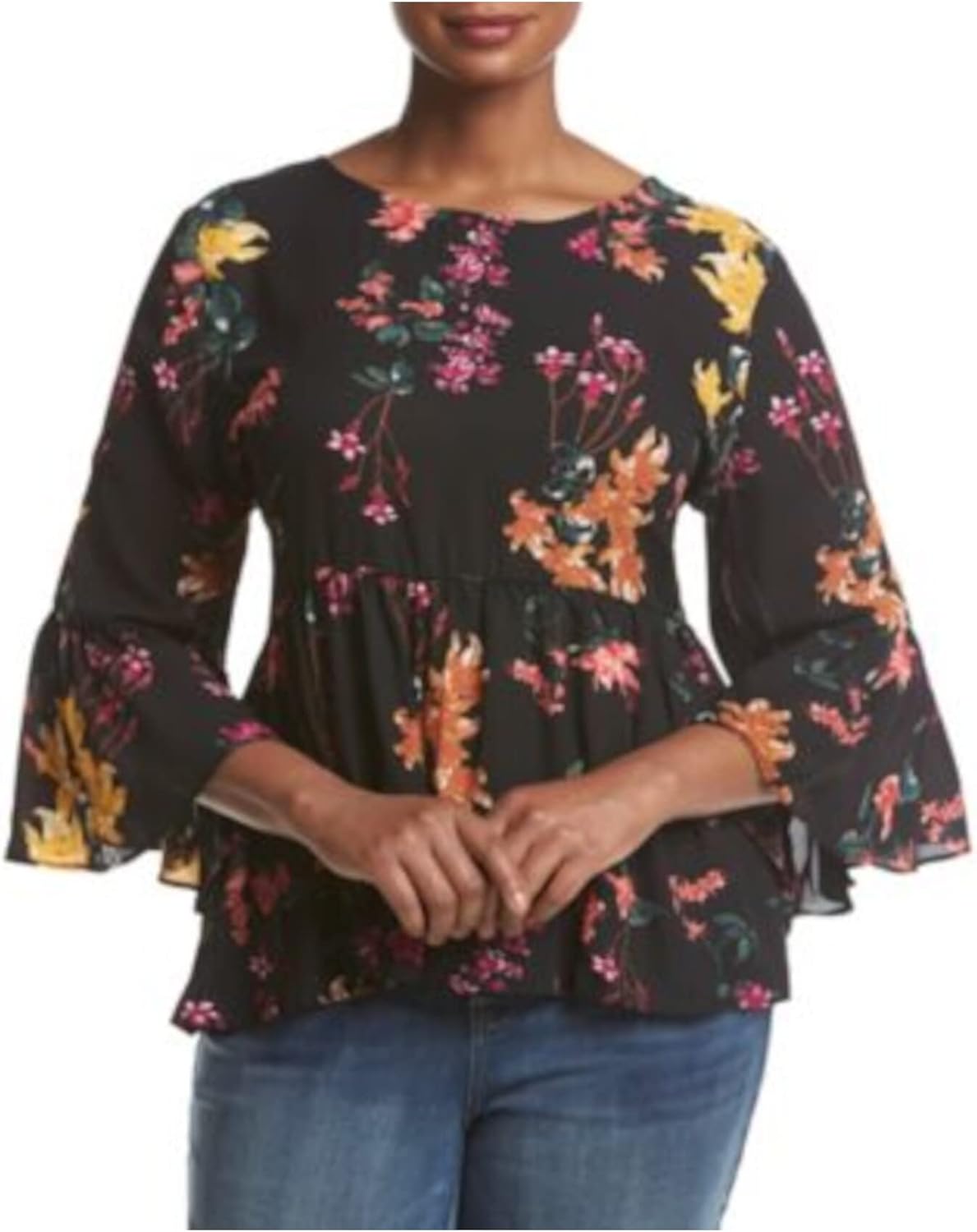 Cupio Plus Size Flared Sleeve High Low Tiered Top 1X at Amazon Women’s ...