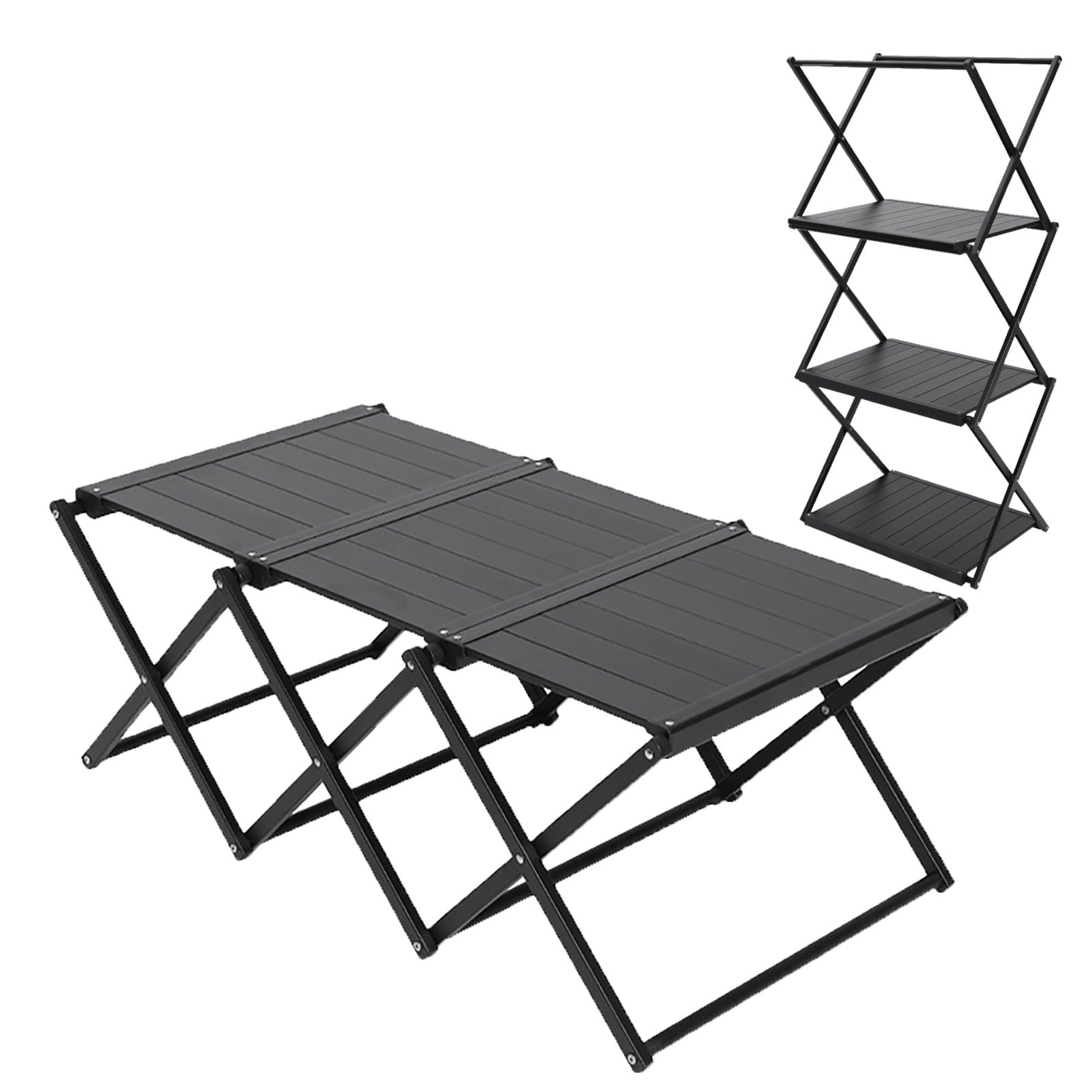 Amazon.com: Portable Collapsible Table 3Tier Storage Racks Dual Purpose ...