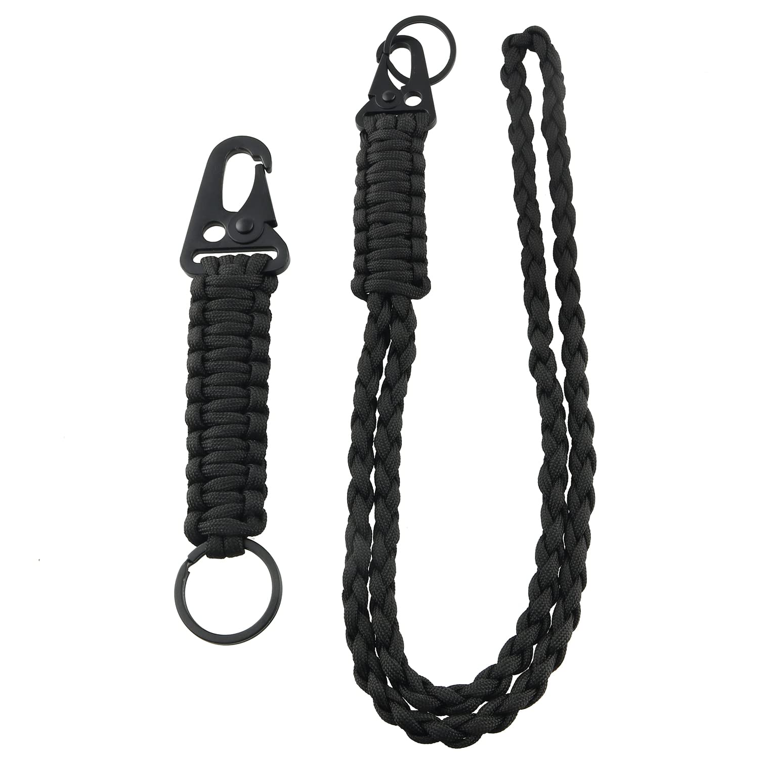 Amazon.com: ZZLZX Paracord Lanyard Necklace Hook 2PCS 2Sizes Black ...