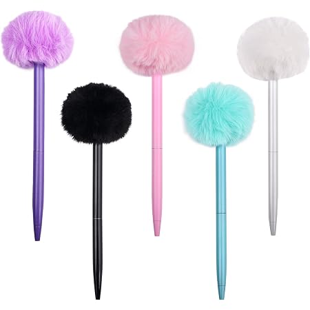 MFUOE 5 Pcs Fluffy Ball Pen Black Ink Cute Creative Ball Ballpoint Pens ...