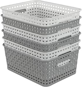 Dynko Plastic Weave Rattan Storage Basket, 6 Packs, Grey White : Amazon ...